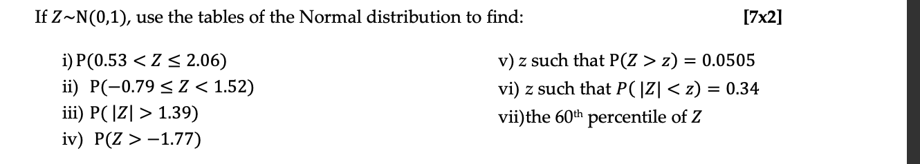 Solved If Z∼N(0,1), use the tables of the Normal | Chegg.com