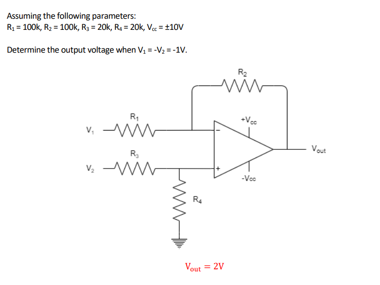 Solved R1=100k,R2=100k,R3=20k,R4=20k,Vcc=±10 V Determine the | Chegg.com