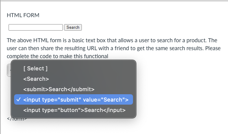 Solved HTML FORM Search The above HTML form is a basic text | Chegg.com