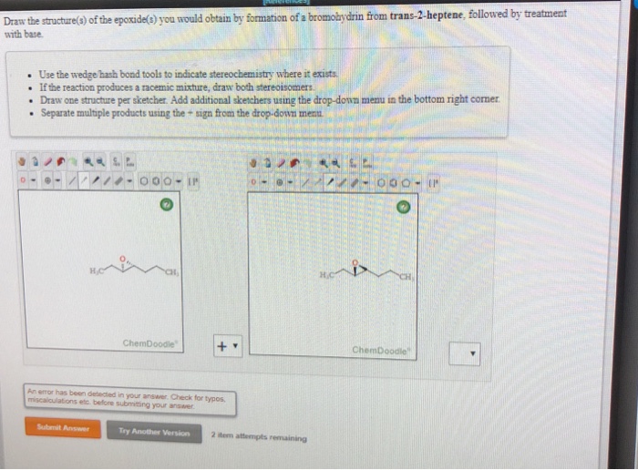 Solved trans-2-heptene, followed by treatment Draw the | Chegg.com