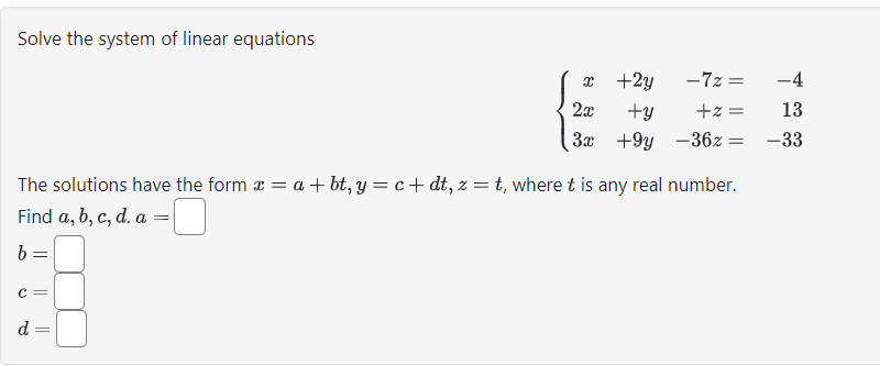 Solved Solve the system of linear equations | Chegg.com