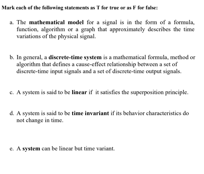 Solved Mark each of the following statements as T for true | Chegg.com