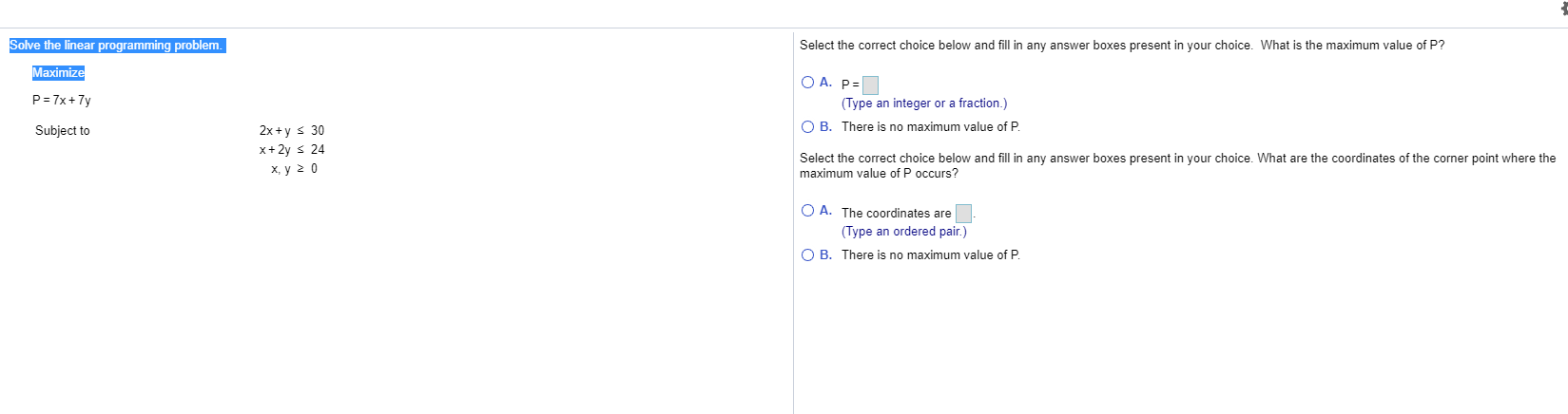 Solved Solve the linear programming problem Select the | Chegg.com