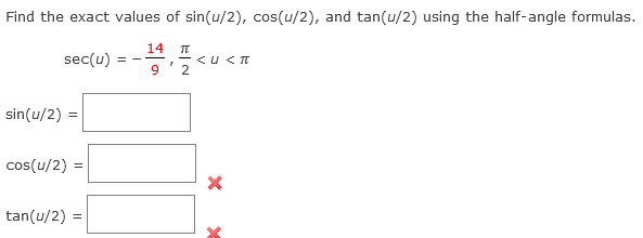 Solved Find the exact values of sin(u/2),cos(u/2), and | Chegg.com