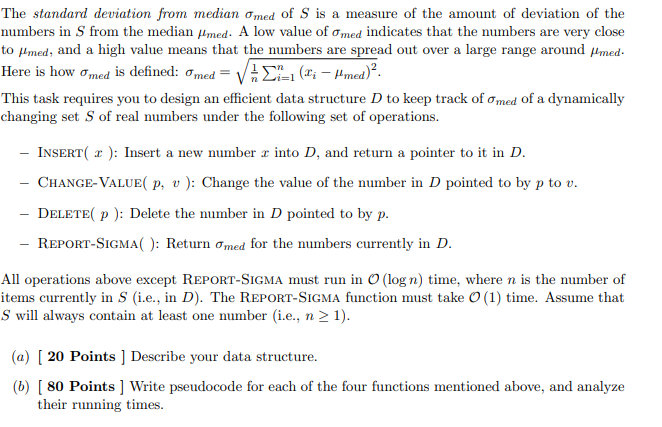 Solved Task 3. [ 100 Points ] Standard Deviation from Median | Chegg.com