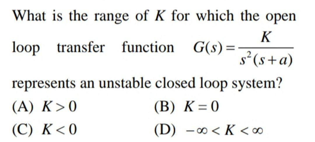 Solved What is the range of K for which the open K loop | Chegg.com