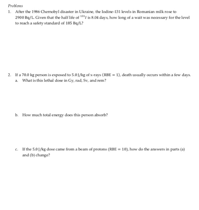 Solved Problems After the 1986 Chernobyl disaster in | Chegg.com