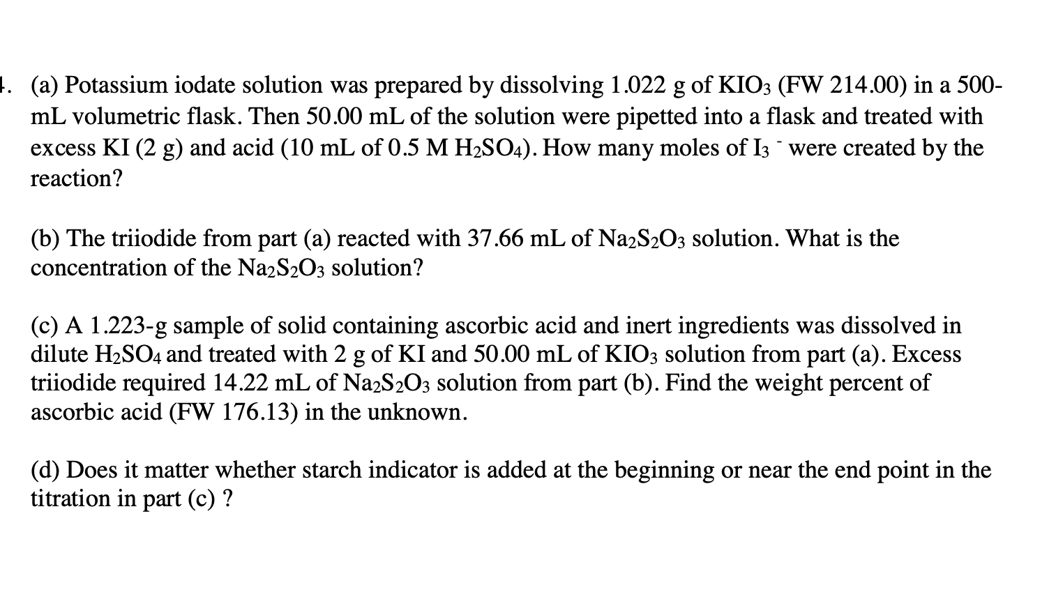 Solved a 1. (a) Potassium iodate solution was prepared by | Chegg.com