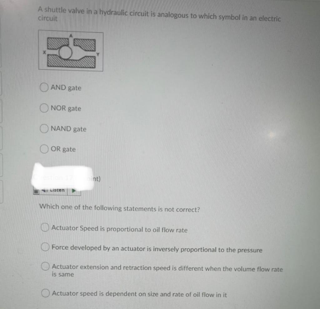 Solved A shuttle valve in a hydraulic circuit is analogous | Chegg.com