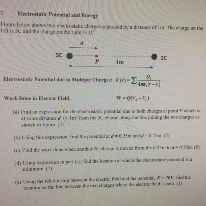 Solved 2. Electrostatic Potential and Energy Figure below | Chegg.com