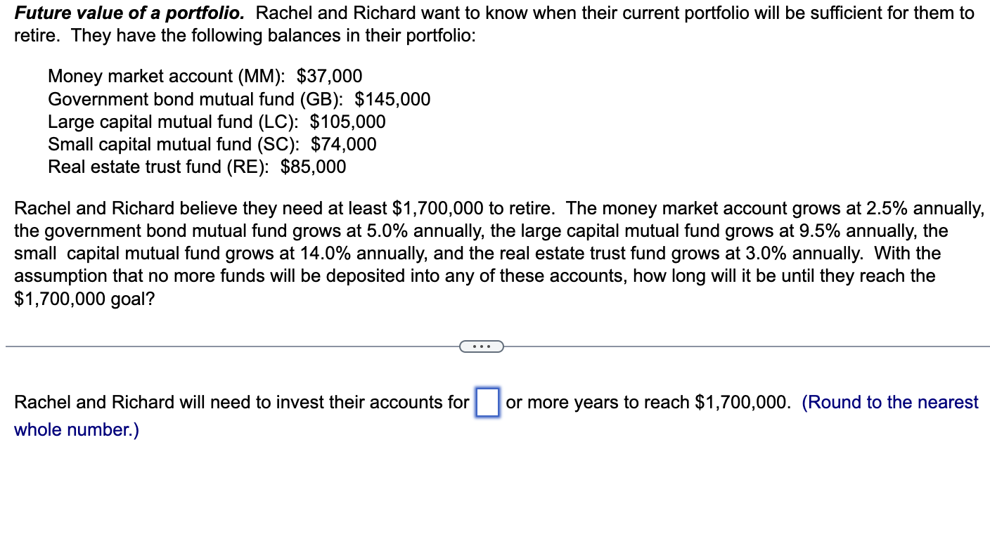 Solved Future value of a portfolio. Rachel and Richard want | Chegg.com