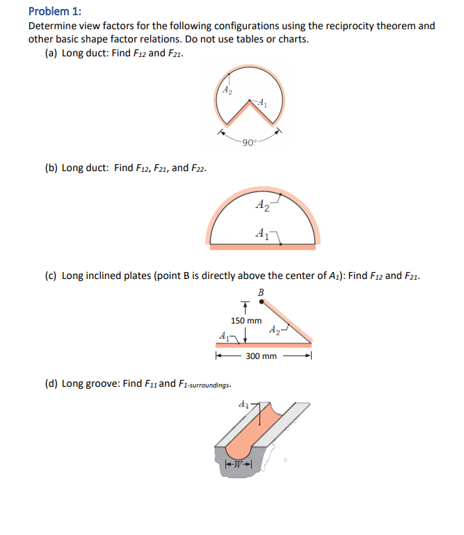 Solved Problem 1: Determine view factors for the following | Chegg.com