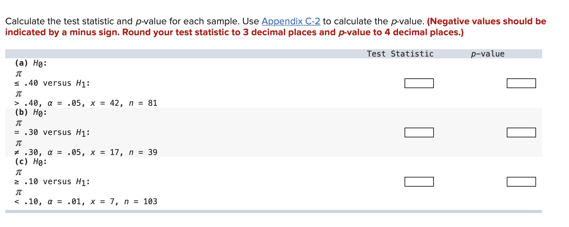 Solved Calculate the test statistic and p-value for each | Chegg.com