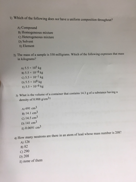 Solved Which of the following does not have a uniform | Chegg.com