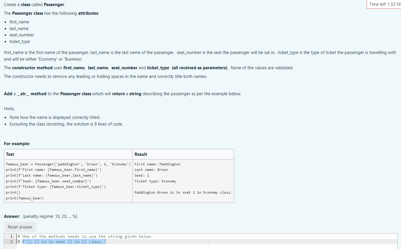 Solved Create a class called Passenger. The Passenger class | Chegg.com