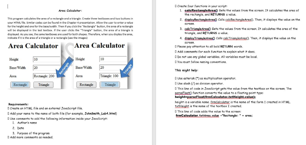 Solved D Create four functions in your script: Area | Chegg.com