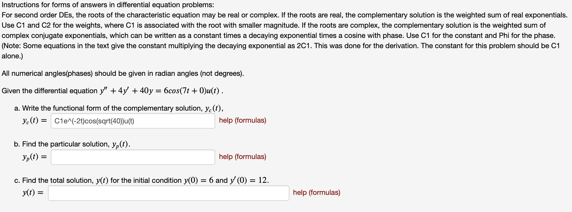 Solved Instructions for forms of answers in differential | Chegg.com