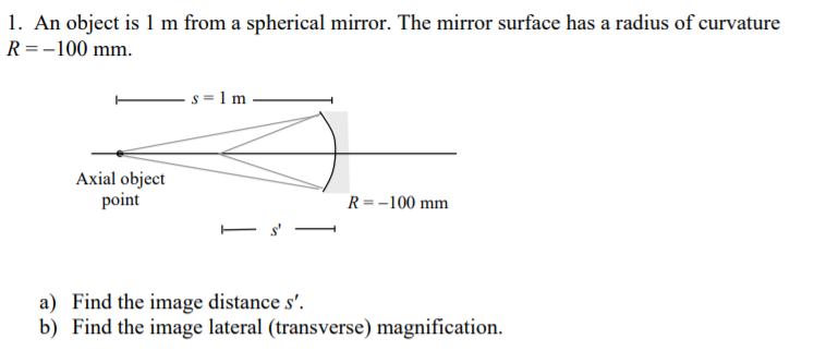 Solved 1. An object is 1 m from a spherical mirror. The | Chegg.com