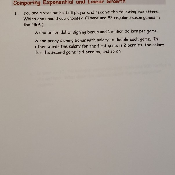 Solved Comparing Exponential and Linear Growth 1. You are a | Chegg.com