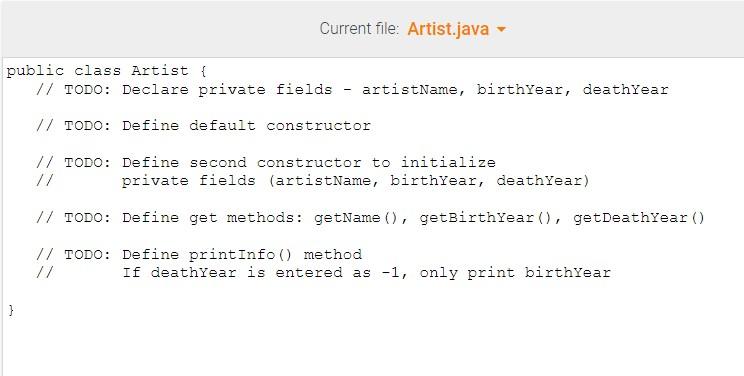 Solved In Java Please: Given main(), define the Artist | Chegg.com