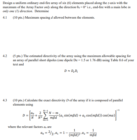 Design a uniform ordinary end-fire array of six (6) | Chegg.com
