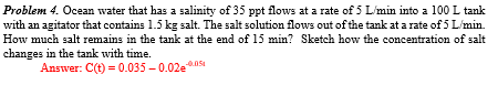 Solved Problem 4. Ocean water that has a salinity of 35 ppt | Chegg.com