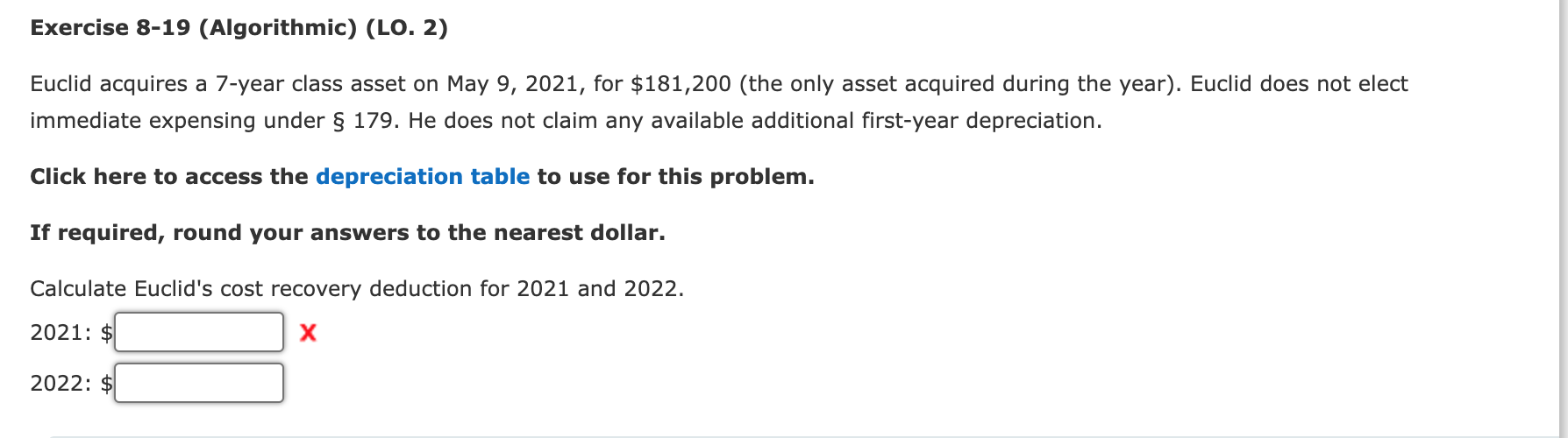 Exercise 8-19 (Algorithmic) (LO. 2) Euclid acquires a | Chegg.com