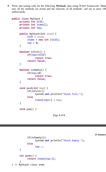Solved 5 Write Unit Testing Code For The Following Mystack
