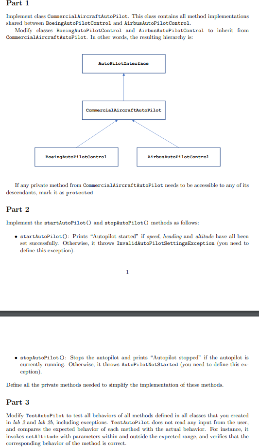 Solved Part 1 Implement class Commercial AircraftAutoPilot. | Chegg.com
