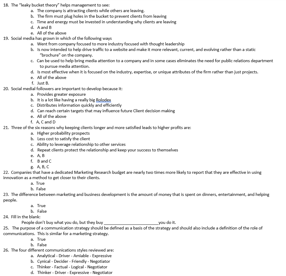 Solved 18. The "leaky bucket theory" helps management to | Chegg.com