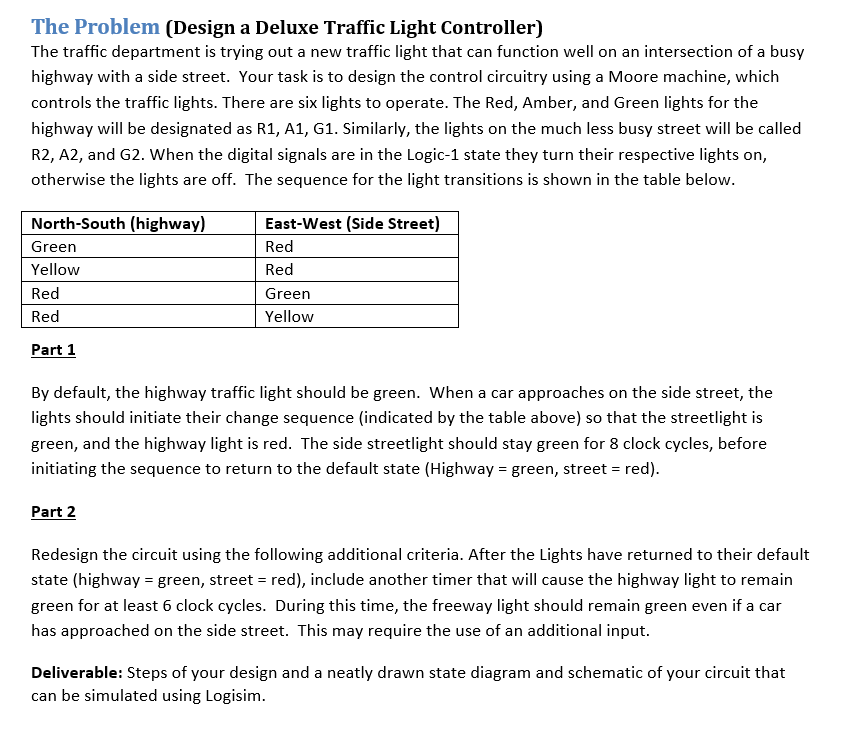 The Problem (Design a Deluxe Traffic Light | Chegg.com