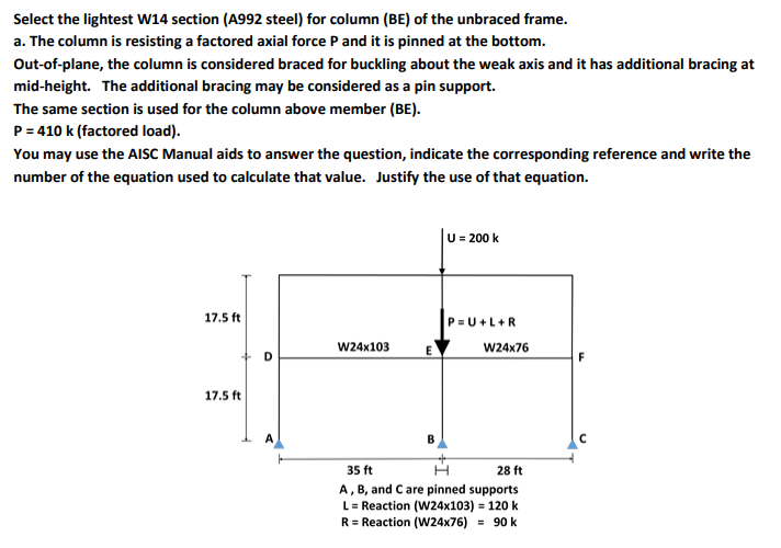 Solved Select the lightest w14 section (A992 steel) for | Chegg.com