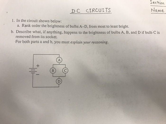 Solved Section Name DC CIRCUITS 1. In the circuit shown | Chegg.com