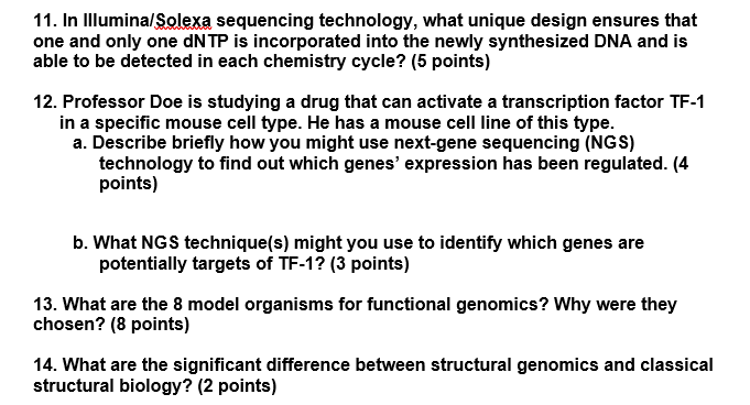 Solved 11. In Illumina/Solexa sequencing technology, what | Chegg.com