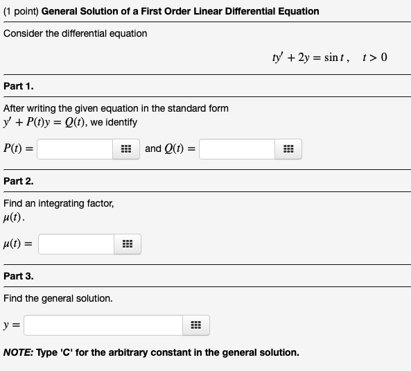 Solved (1 point) General Solution of a First Order Linear | Chegg.com