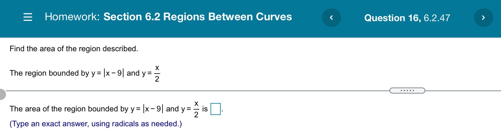 Solved TIL Homework: Section 6.2 Regions Between Curves