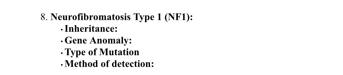 Solved Neurofibromatosis Type 1 (NF1):Inheritance:Gene | Chegg.com