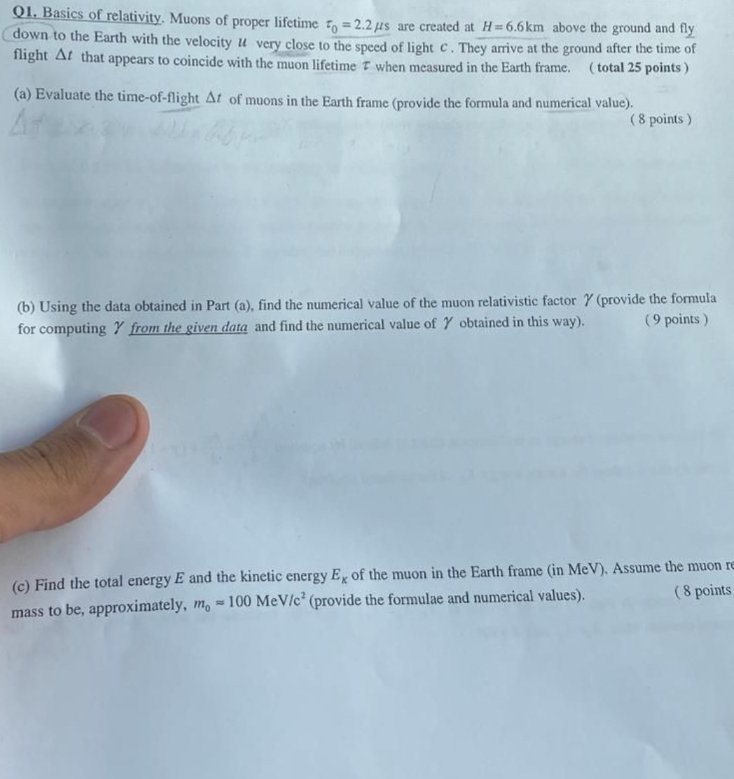 Solved Q1. ﻿Basics of ﻿relativity. Muons of ﻿proper lifetime | Chegg.com