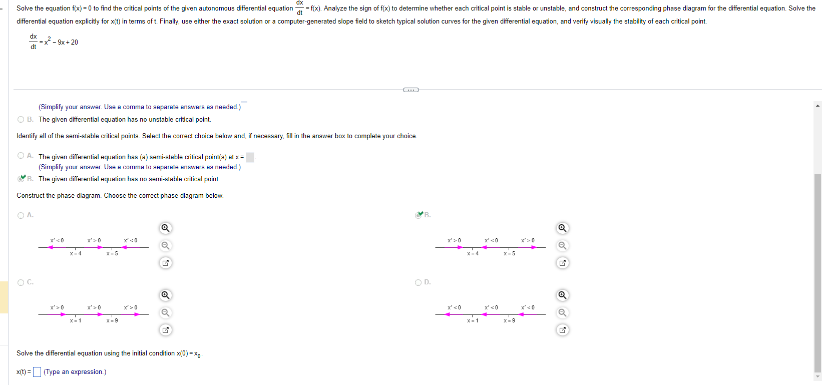 Solved dtdx=x2−9x+20 (Simplify your answer. Use a comma to | Chegg.com
