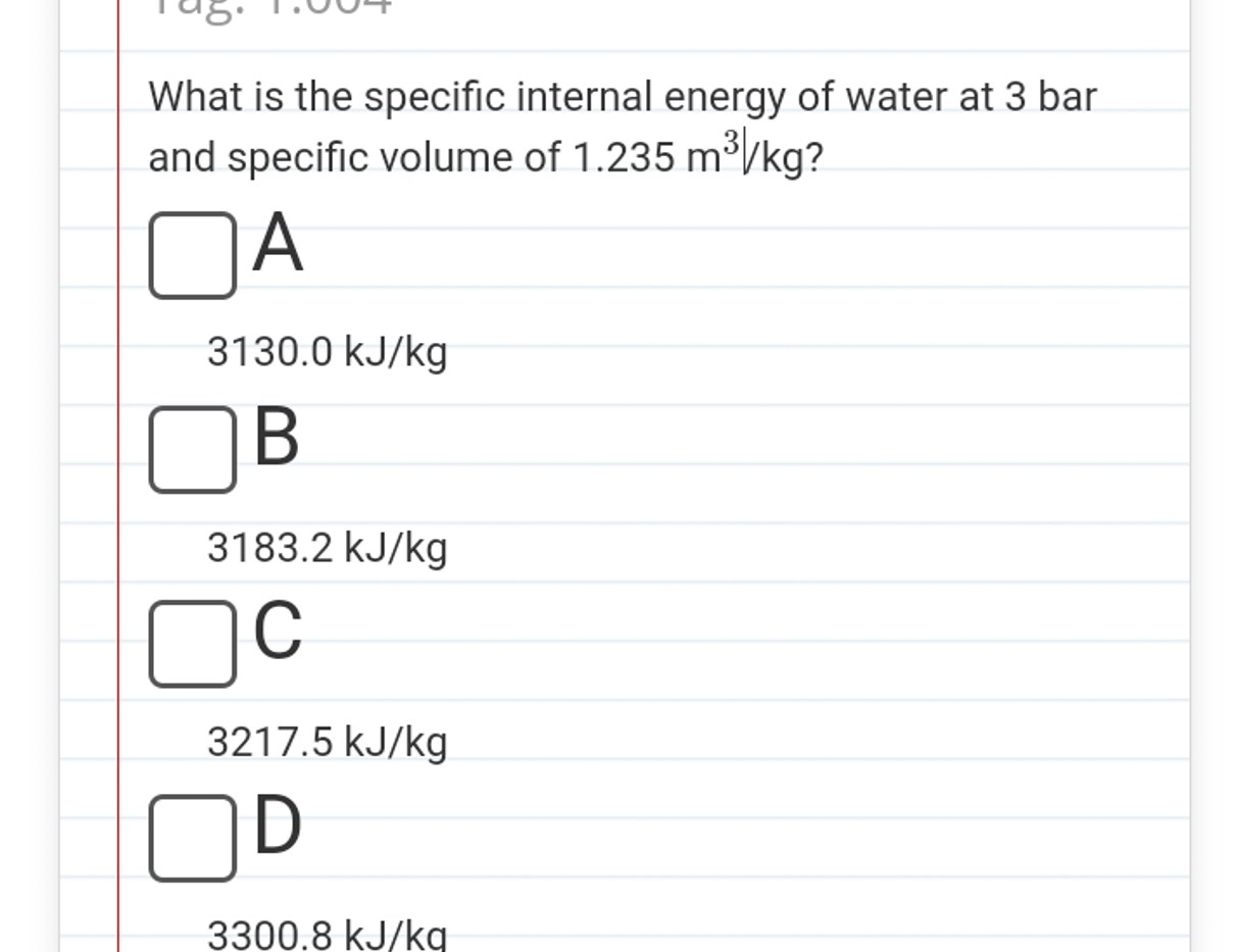 Solved What is the specific internal energy of water at 3 | Chegg.com