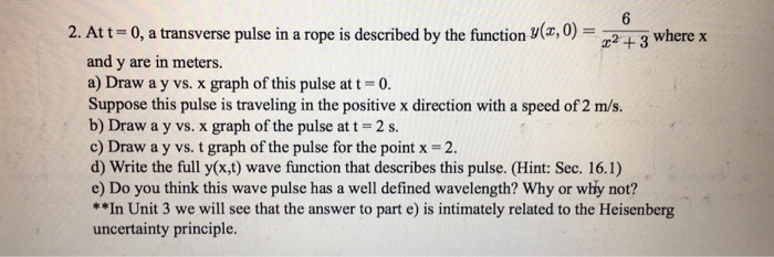 Solved At t = 0, a transverse pulse in a rope is described | Chegg.com