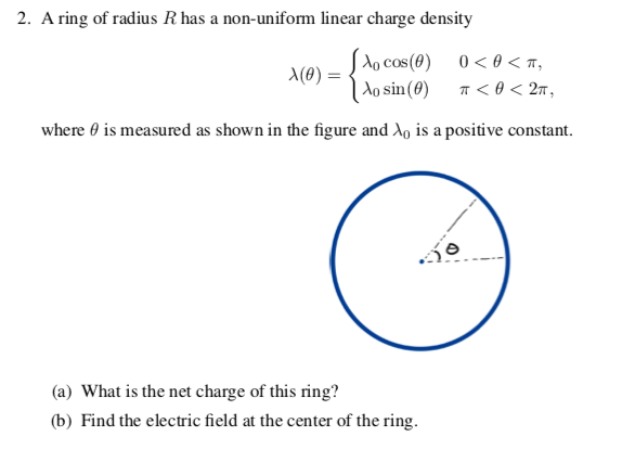 Solved 2. A ring of radius R has a non-uniform linear charge | Chegg.com