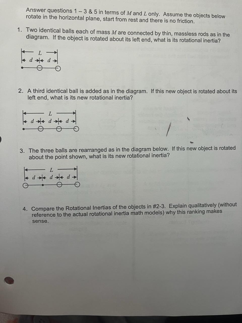 Solved Answer questions 1−3&5 in terms of M and L only. | Chegg.com