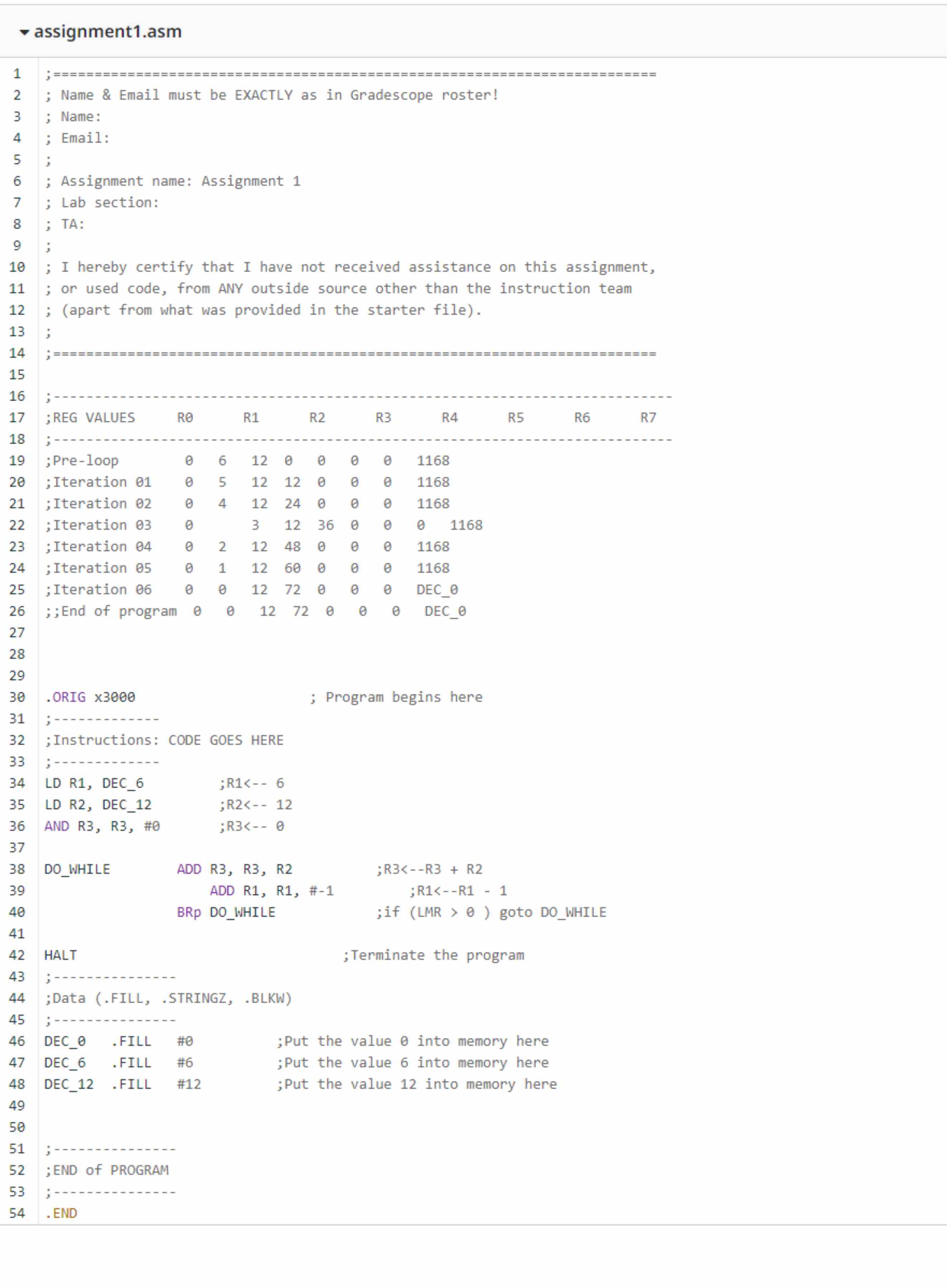 Solved assignment1.asm; Name & Email must be EXACTLY as in | Chegg.com