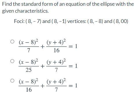 Solved Find the standard form of an equation of the ellipse | Chegg.com
