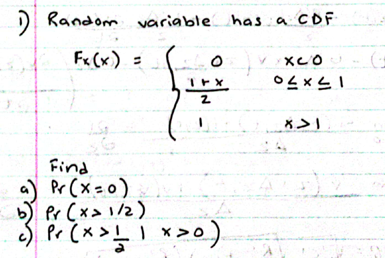 Solved Random variable has a CDF Fx(x)=⎩⎨⎧021+x1x 1 | Chegg.com