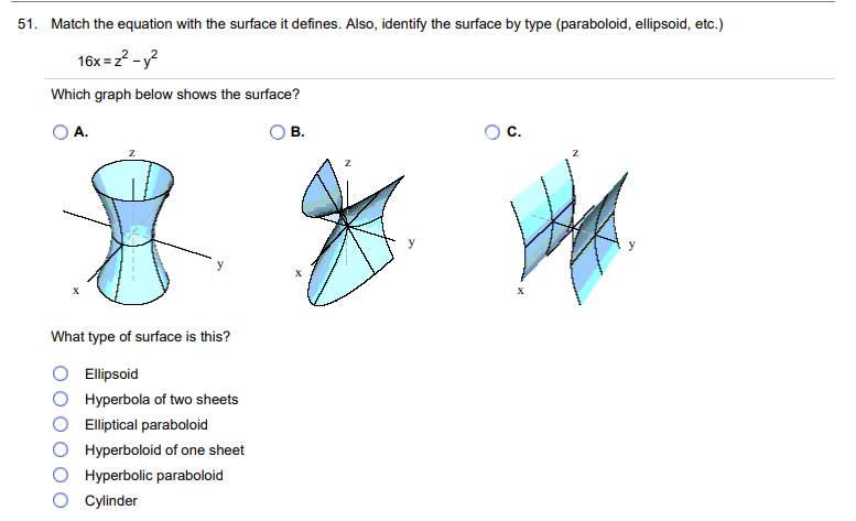 Solved 51. Match the equation with the surface it defines. | Chegg.com