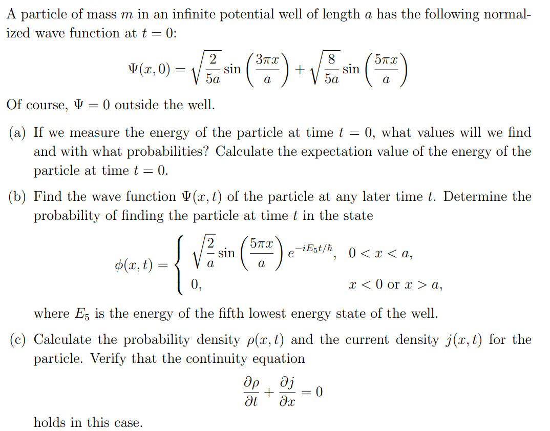 Solved A particle of mass m in an infinite potential well of | Chegg.com