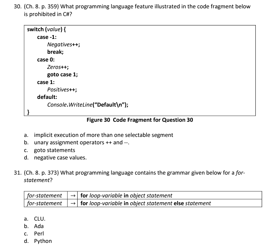 Solved 0. (Ch. 8. p. 359) What programming language feature | Chegg.com