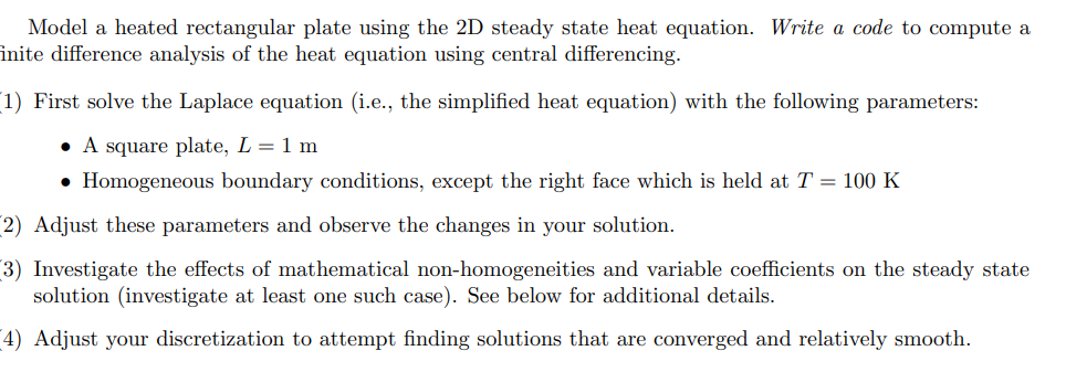 Solved Model a heated rectangular plate using the 2D steady | Chegg.com